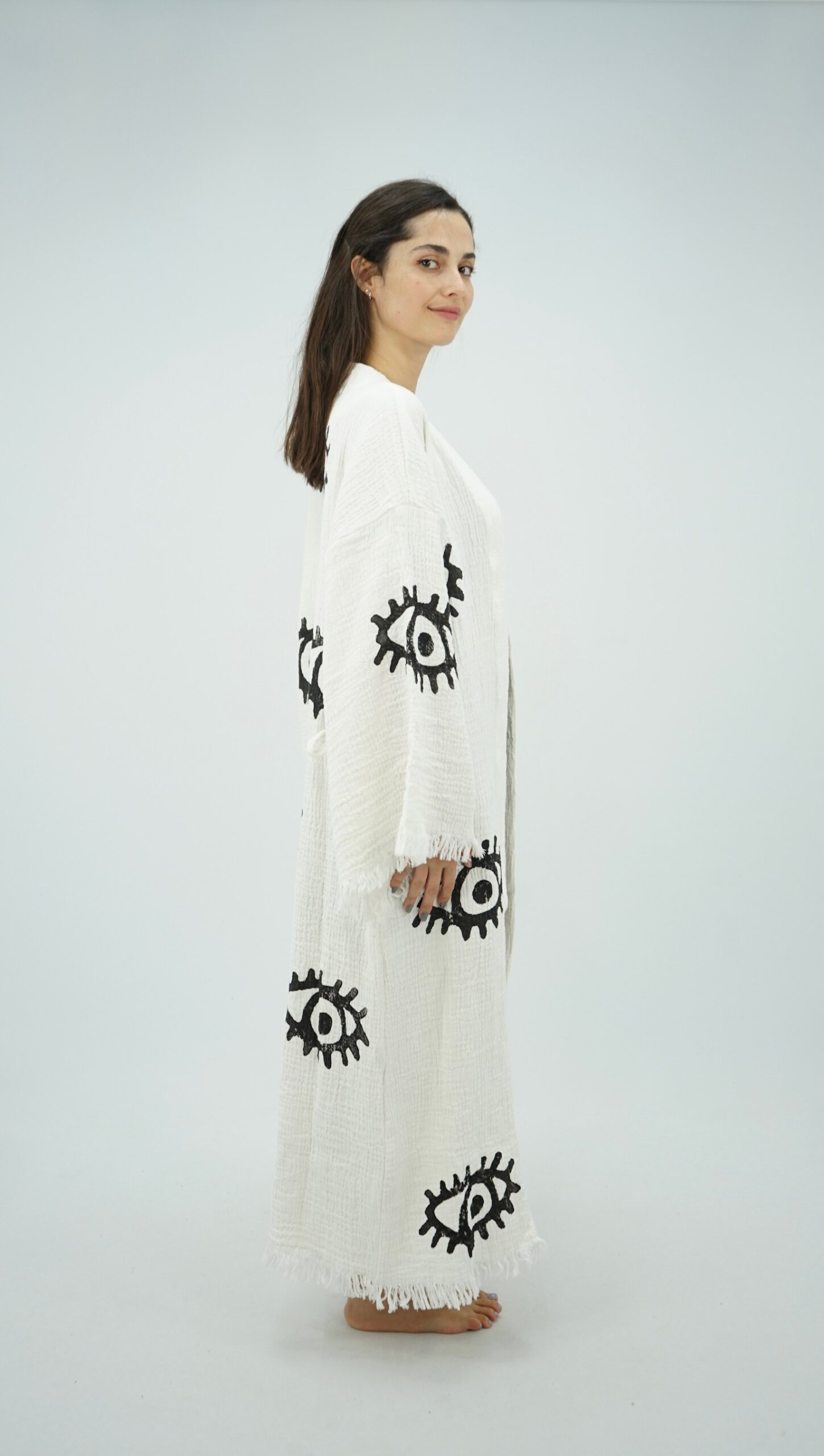 Handmade Evil Eye Boho Festival Kimono White, Boho Beachwear, Beachwear ...