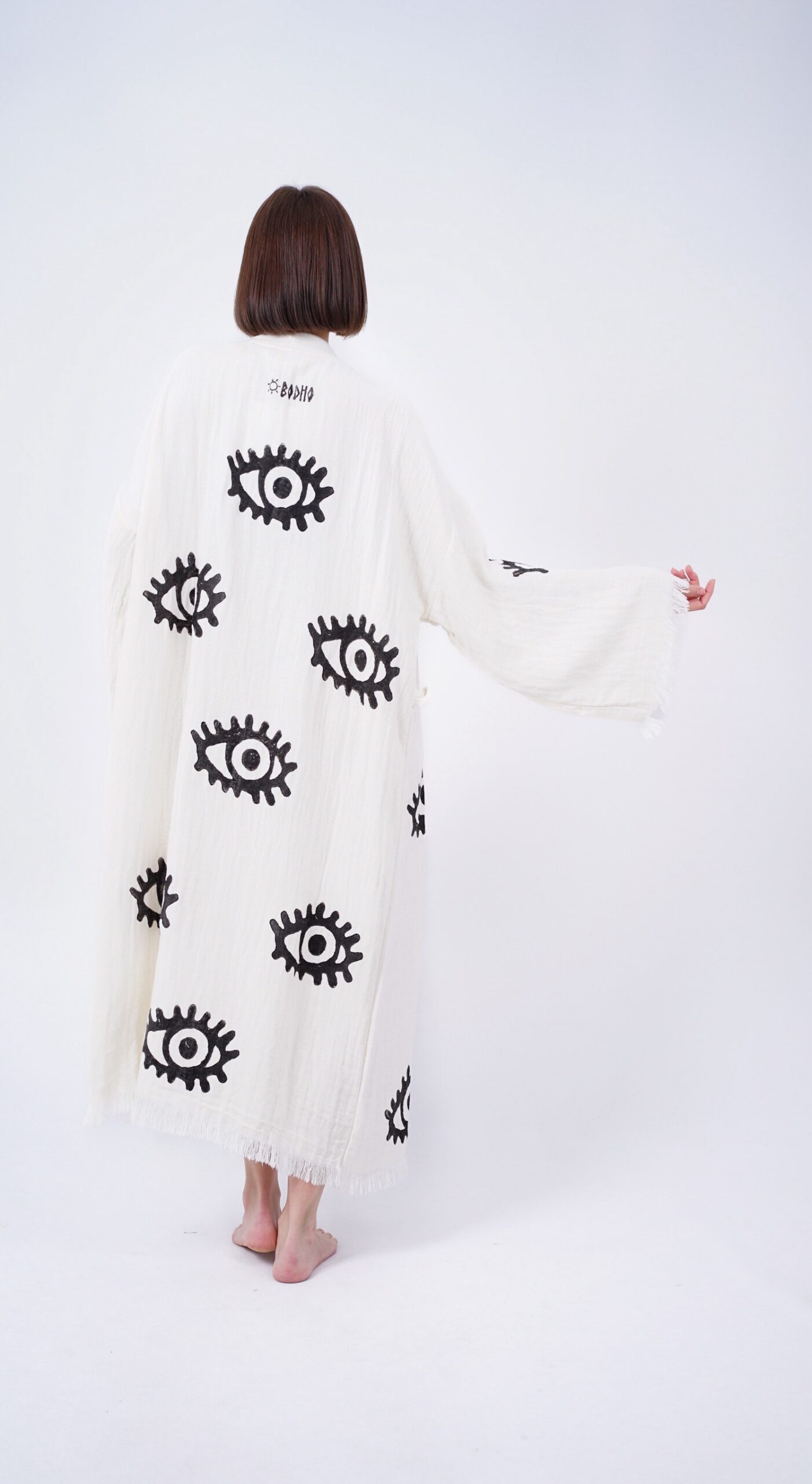 Handmade Evil Eye Boho Festival Kimono White, Boho Beachwear, Beachwear ...